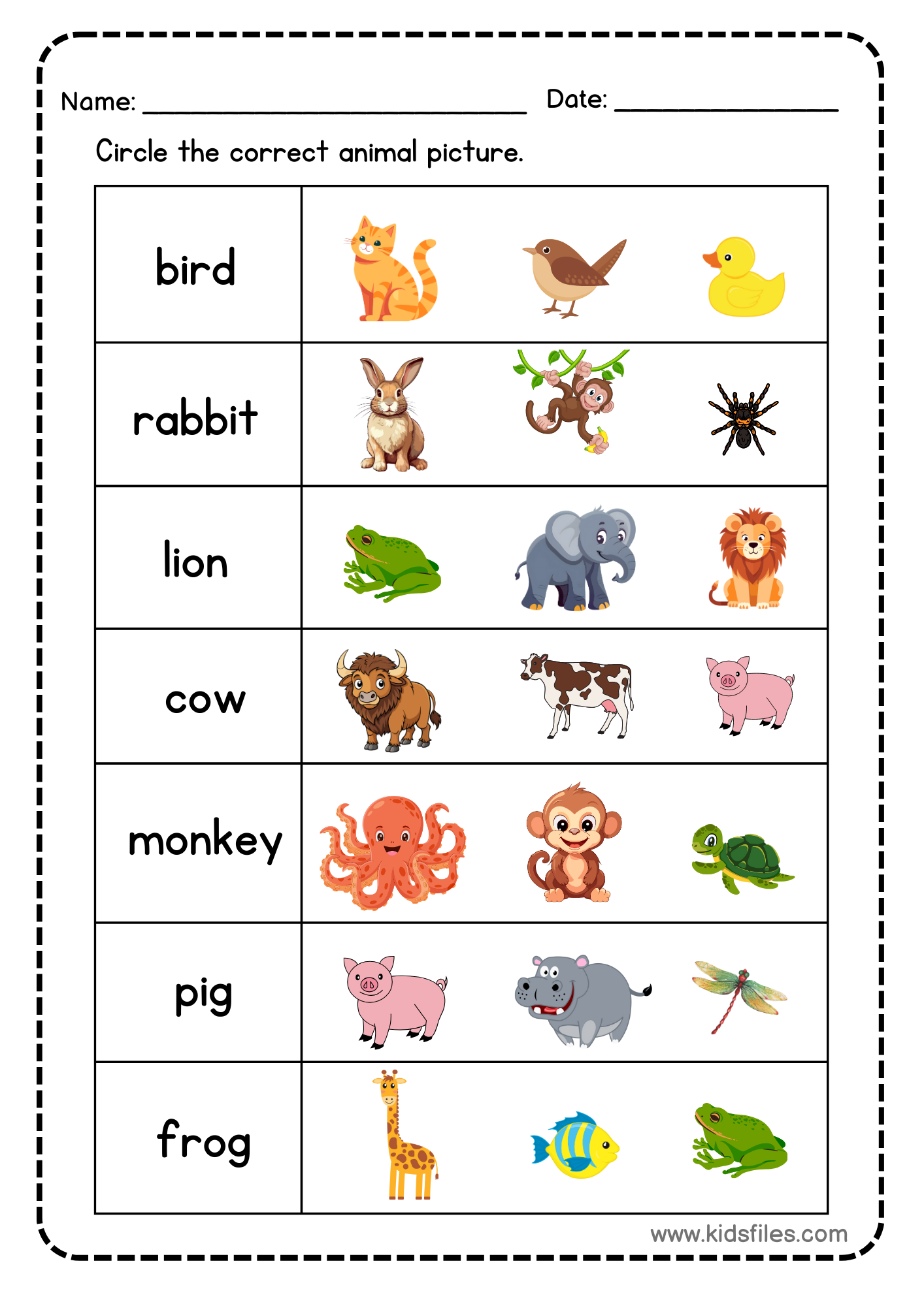 Worksheets-Animals – Kids Files