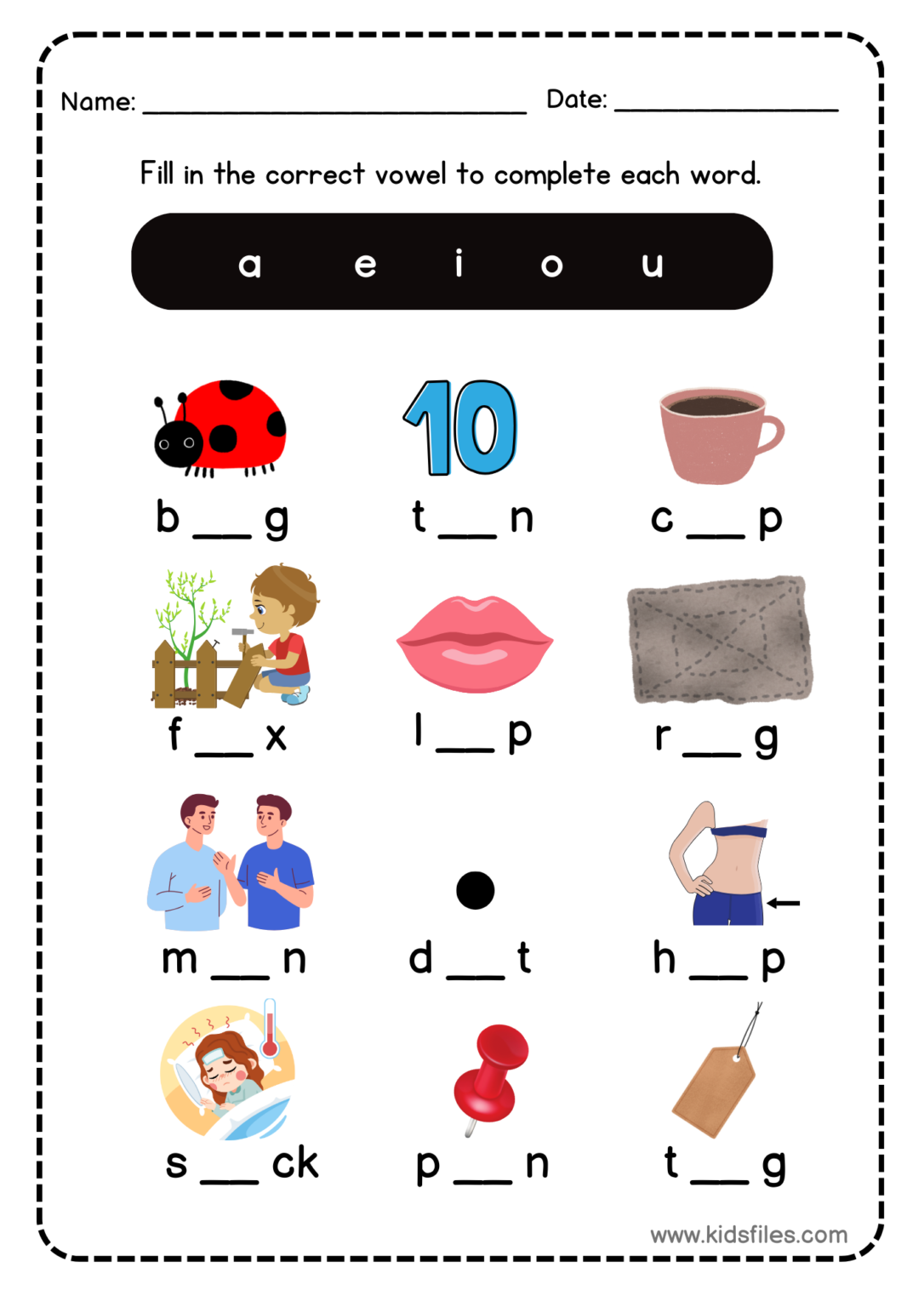 Kids Files Learning Collection 🗂️: Short Vowel Words Worksheet – Kids Files